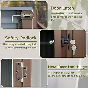 GLANZEND 6x4 FT Outdoor Metal Storage Shed, Storage Tool Sheds Tool Sheds with Lockable Double Door, Waterproof Steel Storage House for Bike, Garden, Backyard, Lawn, Brown