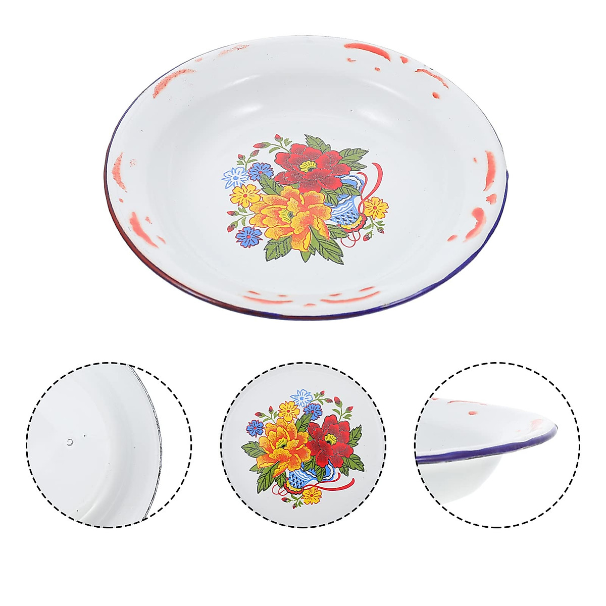 Angoily Fruit Bread Tray Camping Plates Enamelware Round Dinner Plate Floral Pattern Enamel Plates Vintage Serving Tray Salad Plate Platter for Camping Hiking 20cm Vintage Plates Camping Plate