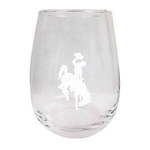 University of Wyoming Etched Stemless Wine Glass 15 oz 2-Pack Officially Licensed Collegiate Product