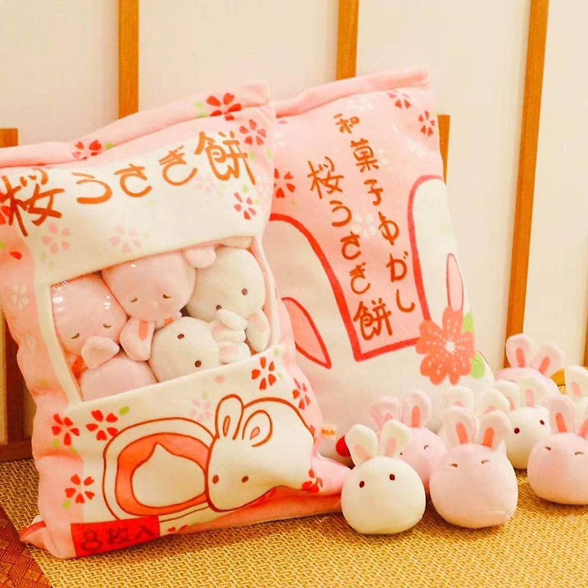 SHDZKJ Cute Bag of Cherry Blossom Bunnies Plush Toy Soft Throw Pillow Stuffed Animal Toys Creative Gifts Room Decor…