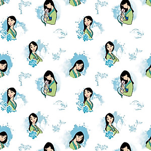 Disney Princess Mulan Bloom with Beauty Blue Premium Quality 100% Cotton Sold by The Yard.