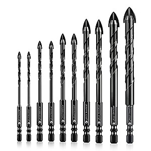 Masonry Concrete Drill Bit Set, Lytool 10Pcs Ceramic Tile Bits for Drill, Carbide Tip Hex Shank Bit for Brick, Tile, Wood, Glass, Plastic, Wall Mirror, Paver on Concrete or Brick Wall, 1/8" to 1/2"