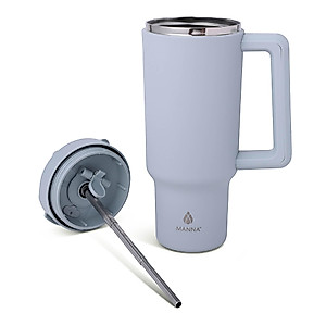Manna Stainless Steel Double Wall Insulated Tumbler with Smart Seal Dual Sip Lid and Straw Fit Handle - 40 Oz - Ocean Mist Powder Coat