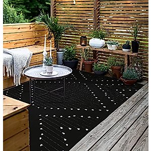 Boho Area Rug 4'x6' Woven Black Rugs Cotton Moroccan Geometric Chic Bohemian Indoor Outdoor Rug Farmhouse Throw Rug Washable Floor Carpet for Entry Mat Living Room Bedroom Patio Decor