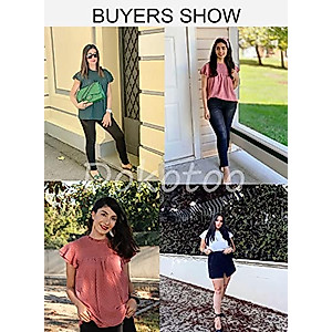 Dokotoo Women's Fashion 2023 Summer Ruffle Short Sleeve Round Neck Tops Lace Pom Pom Smocked Basic Tee Shirts Back Keyhole Self Tie Flowy Chiffon Blouses XL Green