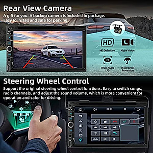 Double Din Car Stereo Radio with CD/DVD Player, 7inch Touch Screen Car Stereo with CarPlay & Android Auto, Backup Camera, Bluetooth 5.1, Mirror link, Subwoofer,SWC, AM/FM Car Radio Receiver, AUX Input