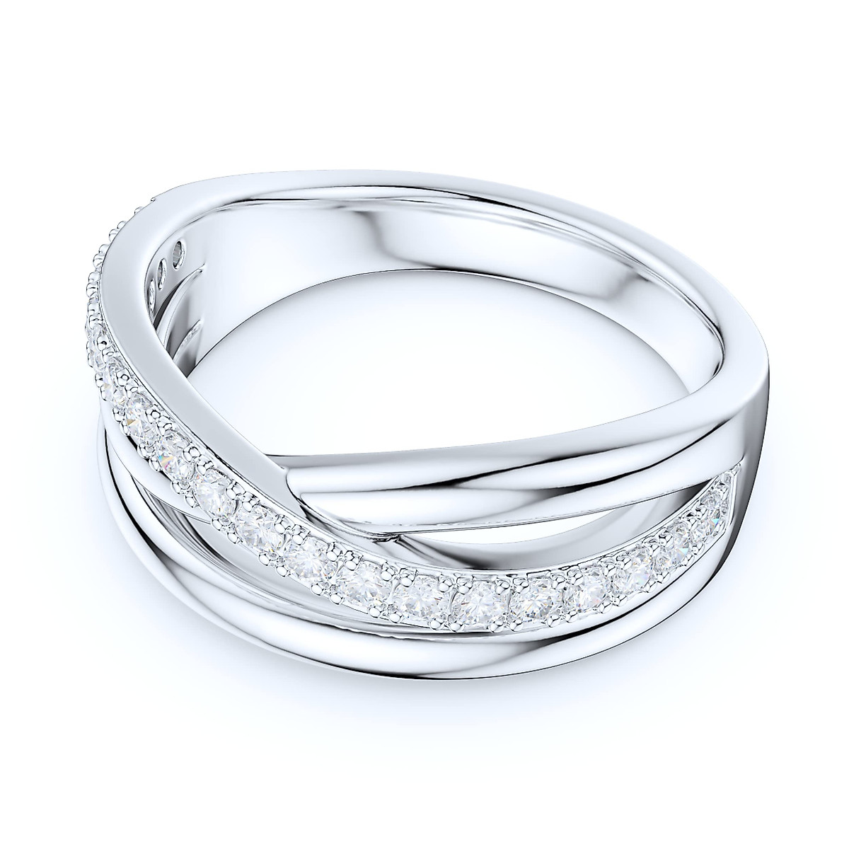 PRSTANI 7.5mm Wide Sterling Silver Criss Cross Round Brilliant Cut Genuine Moissanites Wedding Ring (7)