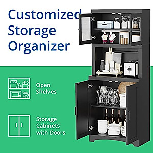 Cozy Castle 70" Tall Kitchen Pantry, Microwave Storage Cabinet with Doors and Adjustable Shelves for Dining Room, Black