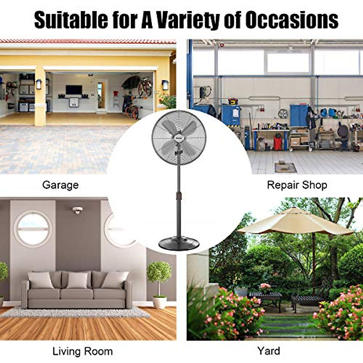 ARLIME16 Inch Oscillating Standing Floor Fan, All Metal Pedestal Fan with Height Adjustable, 4 Blades, and 3 Speed Settings, Powerful and Quiet, Wide Spread Stand Fan for Home, Office, Shop (Black)