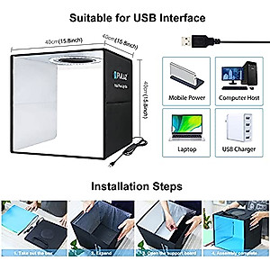 Photo Studio Box, PULUZ 40cm Folding Lightbox LED Ring Light Portable Photo Studio Photography Shooting Tent Box Kit 12 Colors Backdrops USB Light Box for Phones DSLR Camera 16 x 16 inch