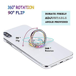 lenoup Iridescent Glitter Bling Bling Phone Ring Holder,Sparkle Phone Ring Artificial Diamond Stand,Rhinestone Cell Phone Finger Ring(Rainbow)