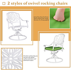 W WARMHOL Patio Dining Chairs Set of 2 Swivel Patio Chairs, Outdoor All-Weather Cast Aluminum Furniture Chairs Set with Cushion, Bistro Rocker Chairs for Deck, Lawn, Garden, Backyard, White