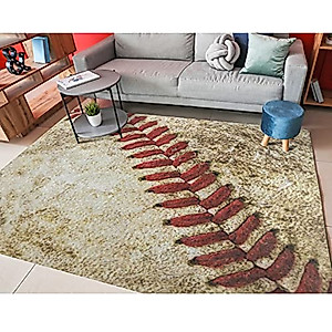 ALAZA Baseball Ball Vintage Non Slip Area Rug 5' x 7' for Living Dinning Room Bedroom Kitchen Hallway Office Modern Home Decorative