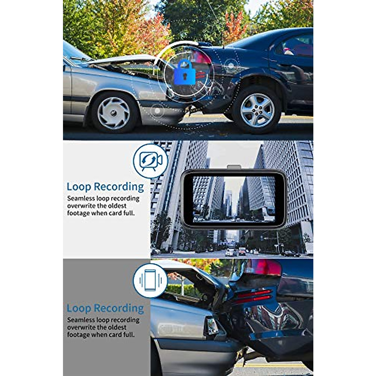 Dash Cam Front and Rear, Milerong 1080P FHD Dash Camera for Cars, 3" IPS Display Full HD170° Wide Angle Car Camera with Night Vision, G-Sensor, Loop Recording, Parking Monitor, Motion Detection, WDR