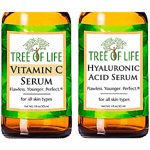 Tree of Life Beauty Facial Skin Care Set, Brightening, Firming, Hydrating, Dry Face, Dermatologist Tested - Vitamin C and Hyaluronic Acid Facial Serum - Skin Care Kit, 2 count of 1 Fl Oz