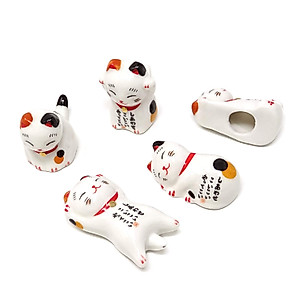 Honbay 5PCS Cute Ceramic Lucky Cat Chopsticks Rest Rack Stand Holder for Chopsticks, Forks, Spoons, Knives, Paint Brushes