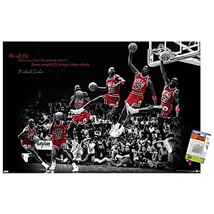 Trends International Michael Jordan - Fly Wall Poster, 22.37" x 34.00", Poster & Push Pin Bundle