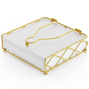 Lxmons Modern Napkin Holder for Tables, Horizontal Tissue Dispenser for Kitchen Countertop, Dining or Picnic Table Décor, Metal Paper Napkin Organizer for Restaurant, Flat Cocktail Napkin Caddy, Gold