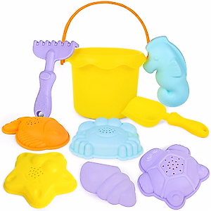 3 otters Beach Toys Set, Baby Beach Toys Beach Shovels RakesTool Kit Sand Bucket Boys and Girls Beach Toys Set 9PCS