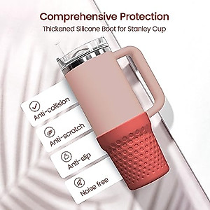 Thxbag Silicone Boot for Stanley Cup 40oz, Dark Red Boot Sleeve Cover Fit with Stanley H2.0 and Quencher Adventure Tumbler Accessories (40 oz, Dark Red)