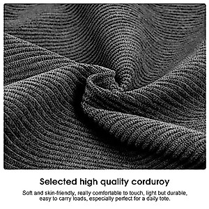 Women Corduroy Tote Bag with Zipper Large Capacity Shoulder Bags Casual Handbags Big Shopping Bags for Daily Use Work School-Black