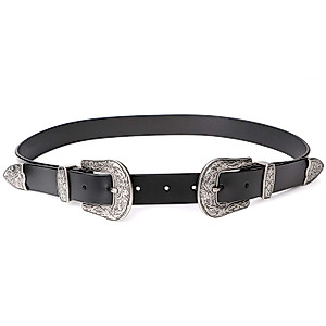 JASGOOD Women Leather Belts Ladies Vintage Western Design Black Waist Belt for Pants Jeans Dresses, Suit for waist size 26-30 Inches/pants size 28-34 Inches, Black-Only for High Waist