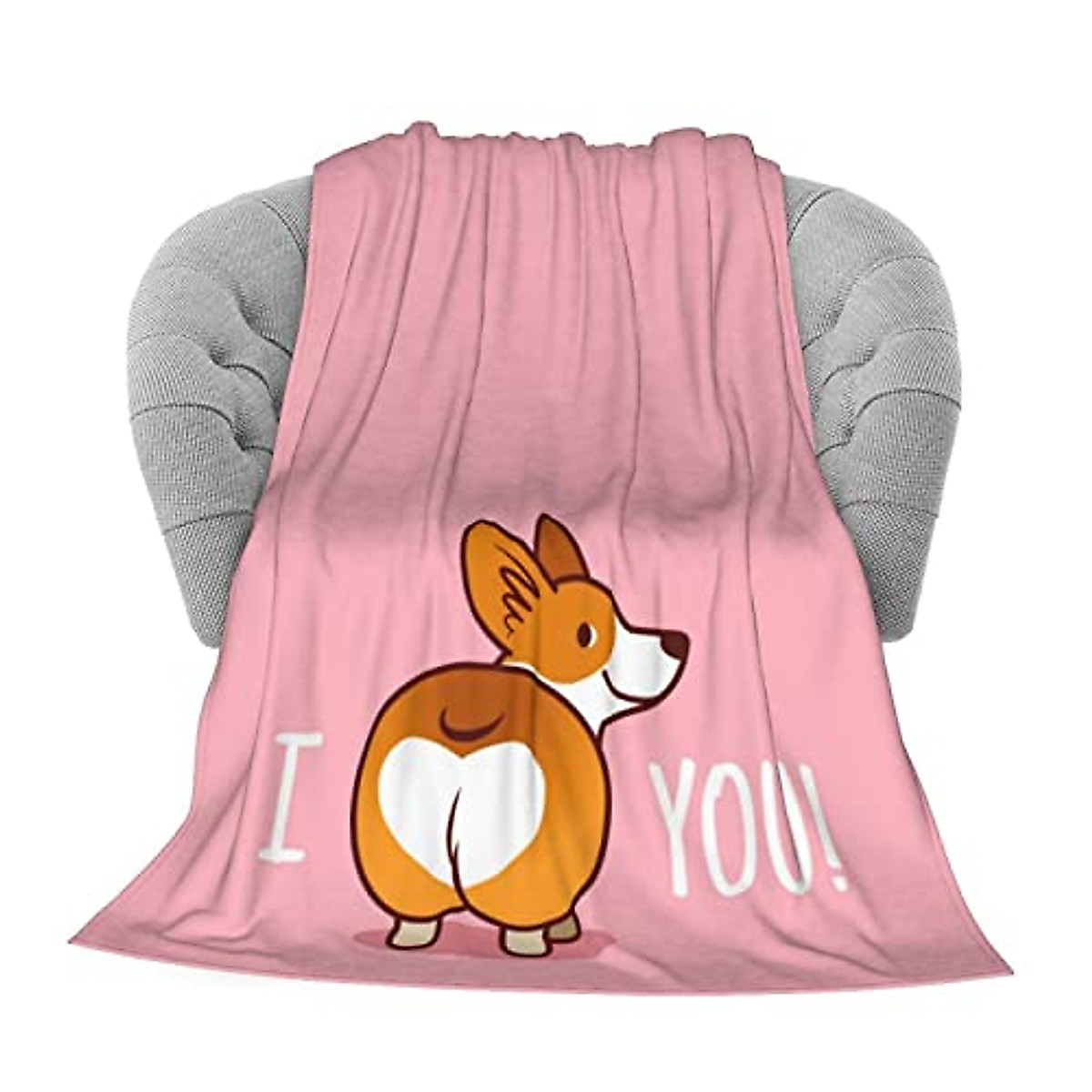 FeHuew Pink Cute Corgi I Love You Soft Throw Blanket 40x50 inch Lightweight Flannel Fleece Blanket for Couch Bed Sofa Travelling Camping for Kids Adults