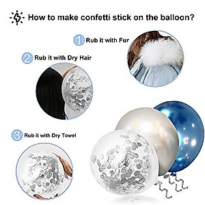 Metallic Blue and Silver Confetti Latex Balloons, Nesus 50 pcs 12 inch White and Metallic Silver Glitter Birthday Party Balloons with 65 Feet Silver Ribbon for Baby Shower Wedding Decorations