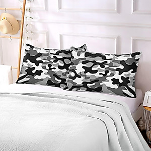 Black White Camouflage Zipper Pillowcase Soft Body Pillow Cover with Zipper King Size Pillow Case for Couches Living Room Bed 20x40in