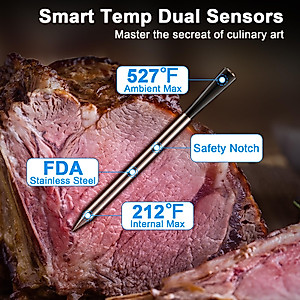 Smart Wireless Meat Thermometer - 500ft Long Range, IPX7 Waterproof Bluetooth 5.3 Digital Kitchen Food Thermometer with APP Control for BBQ, Oven, Grill, Smoker, Rotisserie, Air Fryer