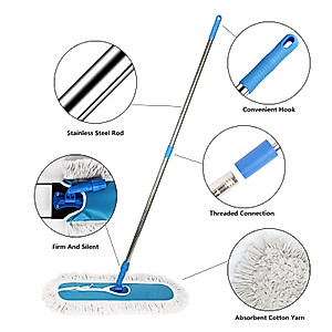 16" Commercial Dust Mop, MEIBEI Dust Floor Mop with Cotton mop Head, Dust Mop for Hardwood Floors with Long Handle, Industrial Dust Mop for Factory, Shopping Mall, Garage, Company, Hotel (16*5 inch)