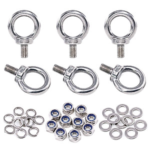 36Pcs 304 Stainless Steel M8 Male Thread Lifting Ring Eye Bolt Kit, Including 6Pcs M8 Eye Bolt with 10Pcs Lock Nuts, 10Pcs Lock Washers and 10Pcs Flat Washers