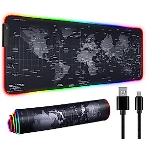 31.5"X12" Large Gaming Mouse Pad for Desk, RGB Mouse Pad with 11 Lighting Modes, Quality World Map Mouse Pad with Durable Strip Lighting, Waterproof LED Mouse Pad with Non-Slip Rubber Base