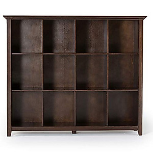 SIMPLIHOME Acadian SOLID WOOD 57 Inch Transitional 12 Cube Storage in Brunette Brown, For the Living Room, Study Room and Office