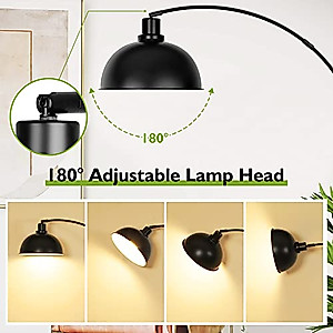 Arc Floor Lamps for Living Room, Modern Tall Standing Lamp Remote Control,Stepless Dimmable Black Floor Lamp with Hanging Dome Shade, Over Couch Arched Reading Lamp for Bedroom, Office (Bulb Included)