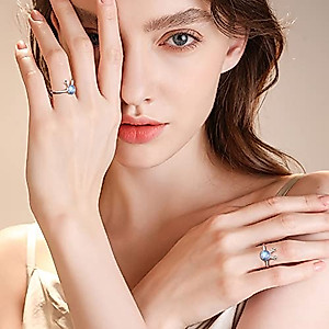 Ursilver Easter Bunny Lover Moonstone Ring, S925 Sterling Silver Ring, Cute Animal Ring, Bunny Ears Ring, Gemstone Moonstone Ring, Easter Gifts for Women Girls Jewelry Gifts Handmade(#9)