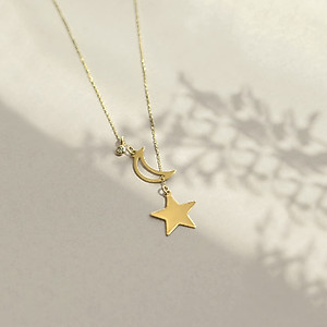 GELIN Star and Moon Y-Necklace in 14k Solid Gold | 14k Gold Lariat Y-Necklace for Women
