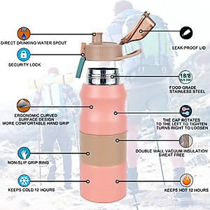 Stainless Steel Insulated Bottle-Vacuum flask Water Bottles Coffee/Juice Cup with Leak Proof Lids,Double Walled Sport Travel Mug with Handle,Keeps Hot and Cold BPA Free 17oz (Pink)