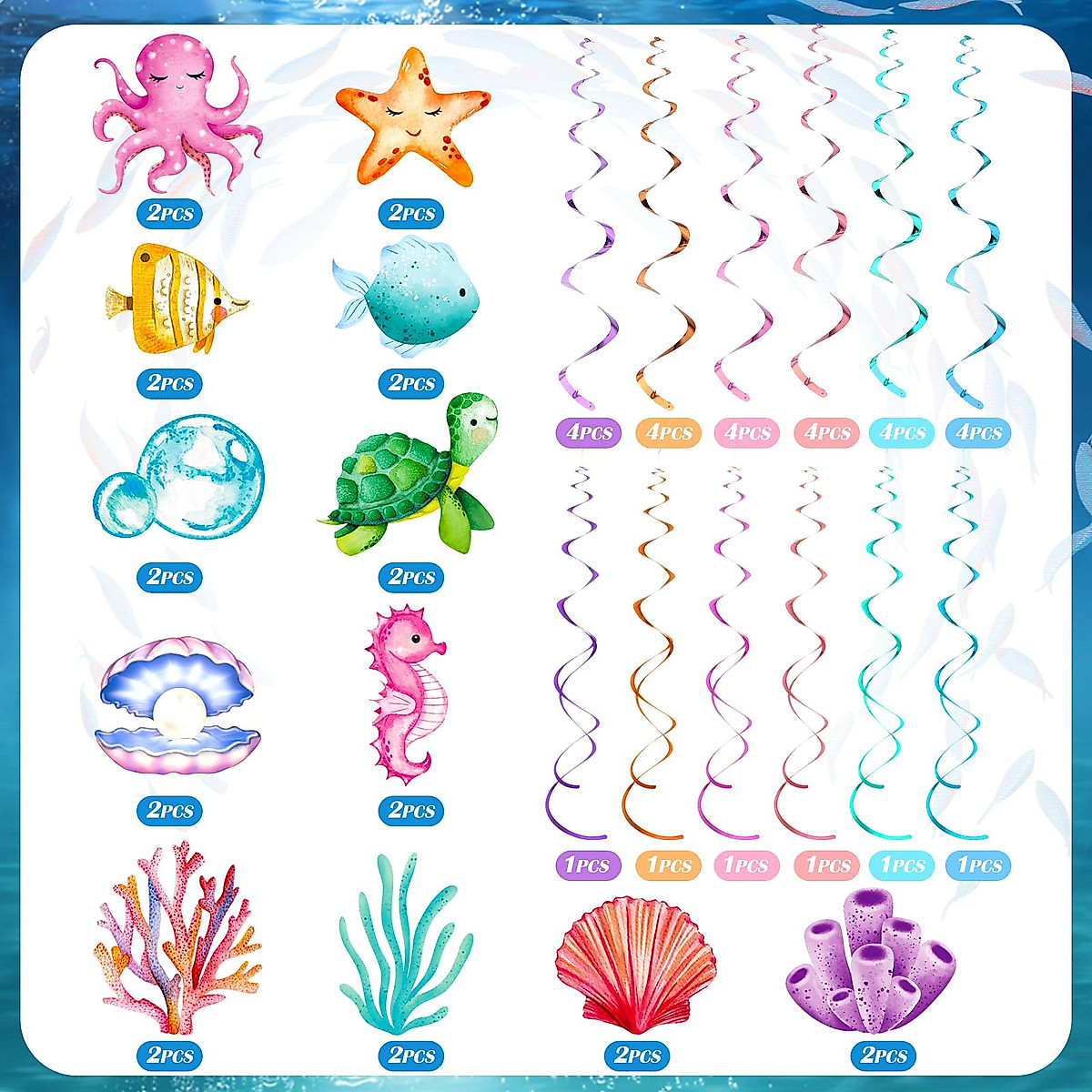 Colarr 54 Pieces Ocean Sea Party Hanging Decorations Ocean Party Hanging Swirls Ocean Animals Themed Party Supplies ocean sea Birthday Party Ceiling Decor Sea Animals Turtle Baby Shower Decor