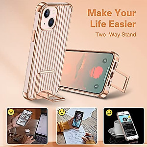 PTUONIU Kickstand Case Compatible with iPhone 13 Case, [2 Ways Stand] Slim Soft Anti-Scratch Full-Body Shockproof Protective Case for iPhone 13 Phone Case - Rose Gold