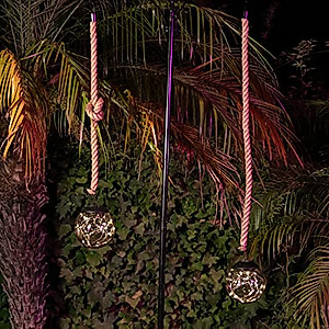 Exhart 2 Solar Hanging Ball Lights, 20 LEDs, Glass w/Rope, Durable Garden Décor Lights, 2pc, 6"x38"