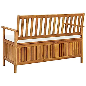 Wuyue and buding Outdoor Storage Bench with Cushions, Garden Bench Solid Acacia Wood for Patio Yard 47.2" X 24.8" X 33.1"