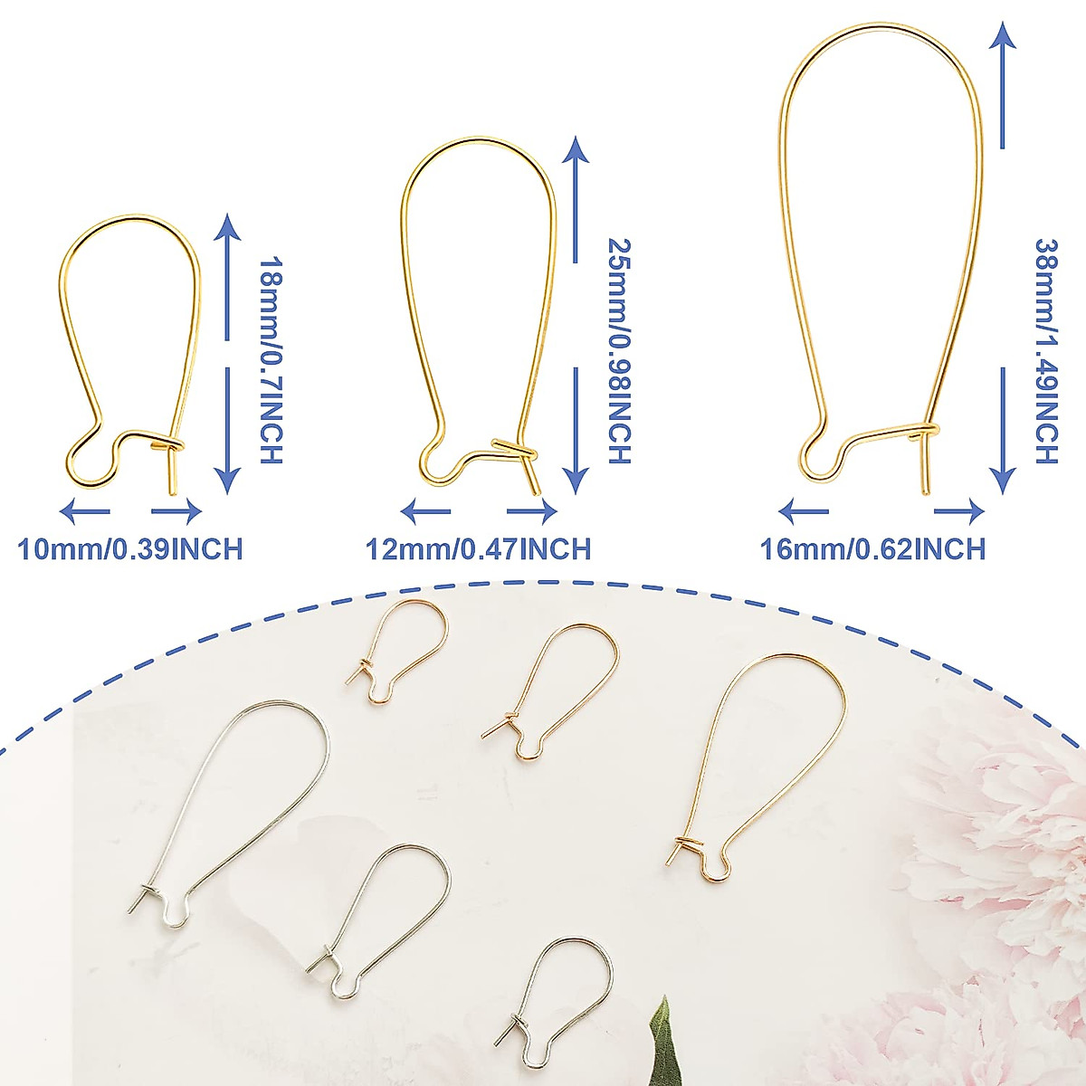 Ear Wire Hooks,300PCS Earring Hooks Dangle Earring Kidney Ear Wires Earring Teardrop Ear Wire for DIY Jewelry Making (300PCS White K/Kc Gold)