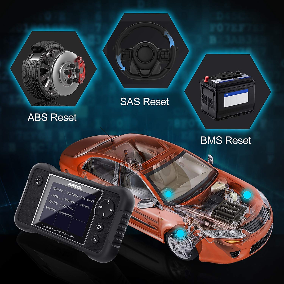 ANCEL FX3000 Automotive OBD II Scanner Check Engine Transmission SRS ABS EPB Oil Service Light Reset SAS ABS BMS Scan Tool with ANCEL BST200 12V Car Battery Load Tester
