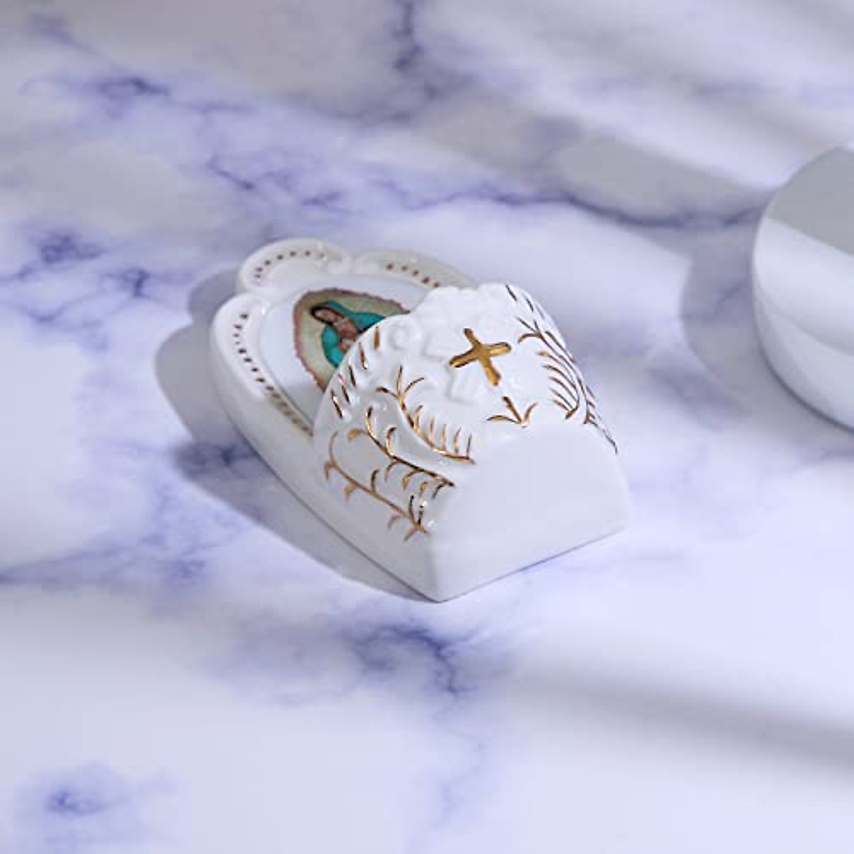 Porcelain Catholic Holy Water Font Our Lady of Guadalupe Holy Water Font for Entrance of Home Church Wall Hanging Decor Great Gift for First Communion, Confirmation, or New Home