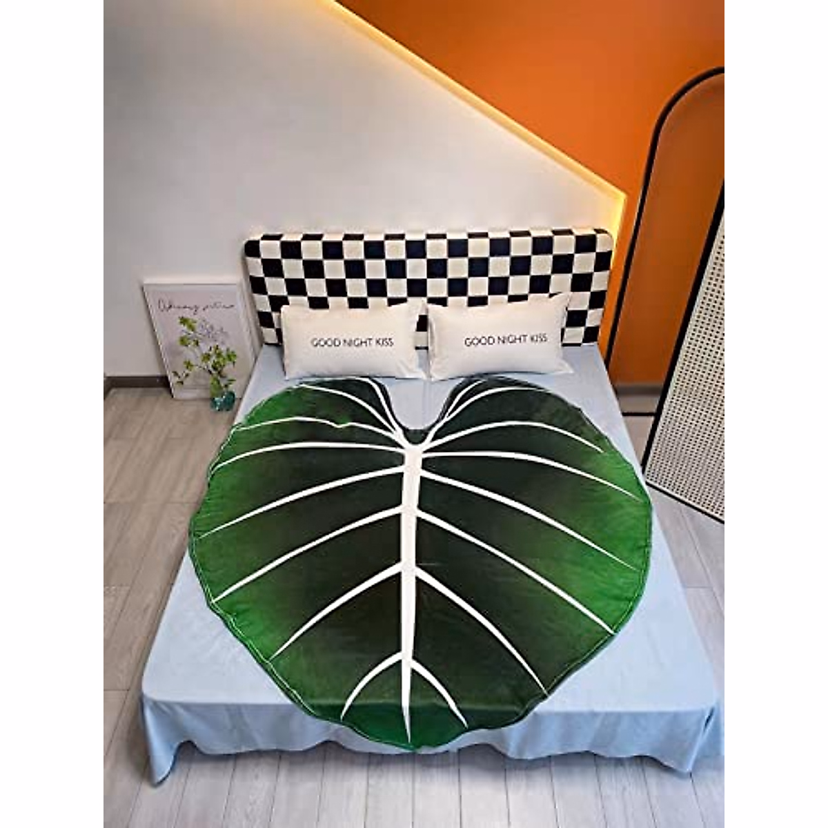 Large Leaf Blanket Green Plant Throw Blankets Soft Fuzzy Leaf Shaped Flannel Throw Decorative Blanket for Plant Lovers Bed Couch Sofa Car