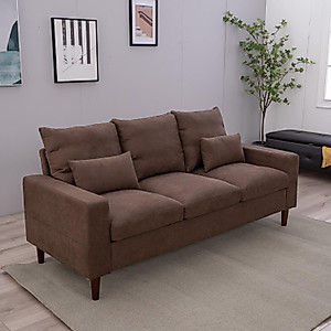Panana Modern 3 Seater Sofa Couch Upholstered Fabric Couch Sofa for Small Space, Living Room, Apartment (Brown)