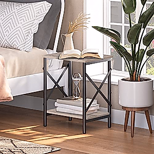ALLOSWELL Nightstands Set of 2, End Tables with Storage Shelf, Bedside Tables X-Shaped Design, Side Tables for Living Room, Bedroom, 14.6 x 10.6 x 19.9 Inches, Easy Assembly, Greige ETHG2801S2G1