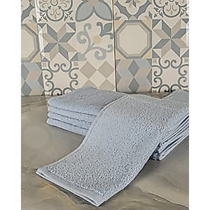 Bursa Havlu Light Blue Kitchen and Hand Towels 5 Pcs. | 100% Turkish Cotton Light Water Absorbent Fast Drying Washable Hand and Face Towel Set 12 x 20 Inches | Bath Spa Dish Tea Decorative Acessories