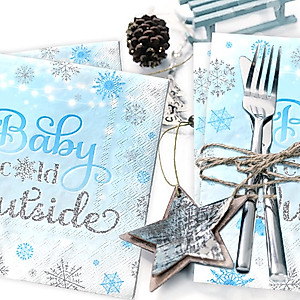 Baby It’s Cold Outside Baby Shower Decorations-40Pcs Blue Baby Shower Napkins Winter Wonderland Snowflake Frozen Paper Napkins Baby It’s Cold Outside Party Supplies for Boy (Blue)